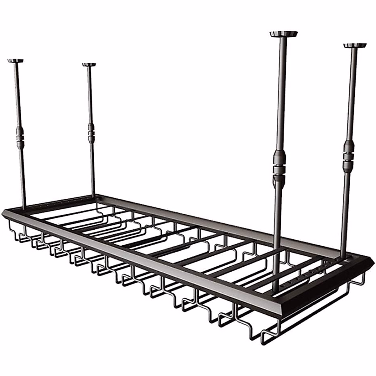 Wine Bottle Stemware Glass Rack Hanging Wall Mounted Ceiling Shelf - Holds 8 Bottles of Your Favorite Wine - Elegant Storage for Kitchen, Dining Room, Bar, or Wine Cellar (Black)