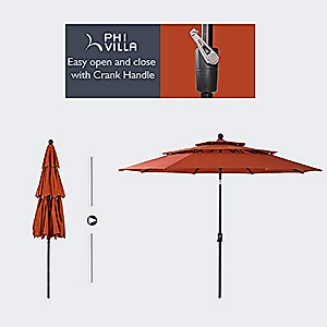 PHI VILLA 10ft Patio Umbrella Outdoor 3 Tier Vented Market Table Umbrella with 1.5" Aluminum Pole and 8 Sturdy Ribs, (Orange Red)