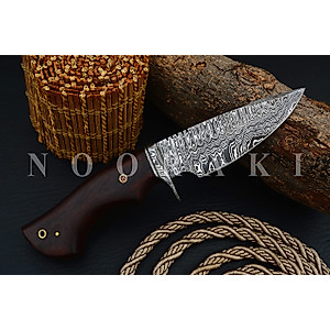 SBK162 Custom Handmade Damascus Steel Knife - Full Tang Rosewood Handle, with Leather Sheath 10inches