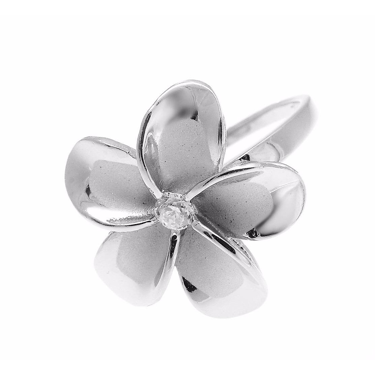 Arthur's Jewelry 925 sterling silver rhodium plated 21mm Hawaiian plumeria flower cz ring size 6