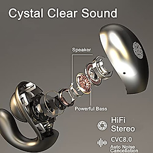 Bone Conduction Touch Control Wireless Earbuds with Earhooks Headphones Waterproof Bluetooth Open Earbuds Earpiece Noise Canceling Headset Sports Bluetooth 5.3 Earphones Headset for Cycling Driving