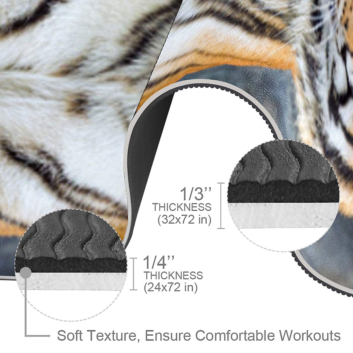 LEVEIS Yoga Mat Tiger Animal Thick Non Slip Exercise Workout Mats for Home Gym Floor Travel