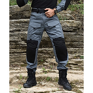 HAN·WILD Men's Combat Pants Tactical Military Pant with Knee Pads Airsoft Hiking Trousers Gray