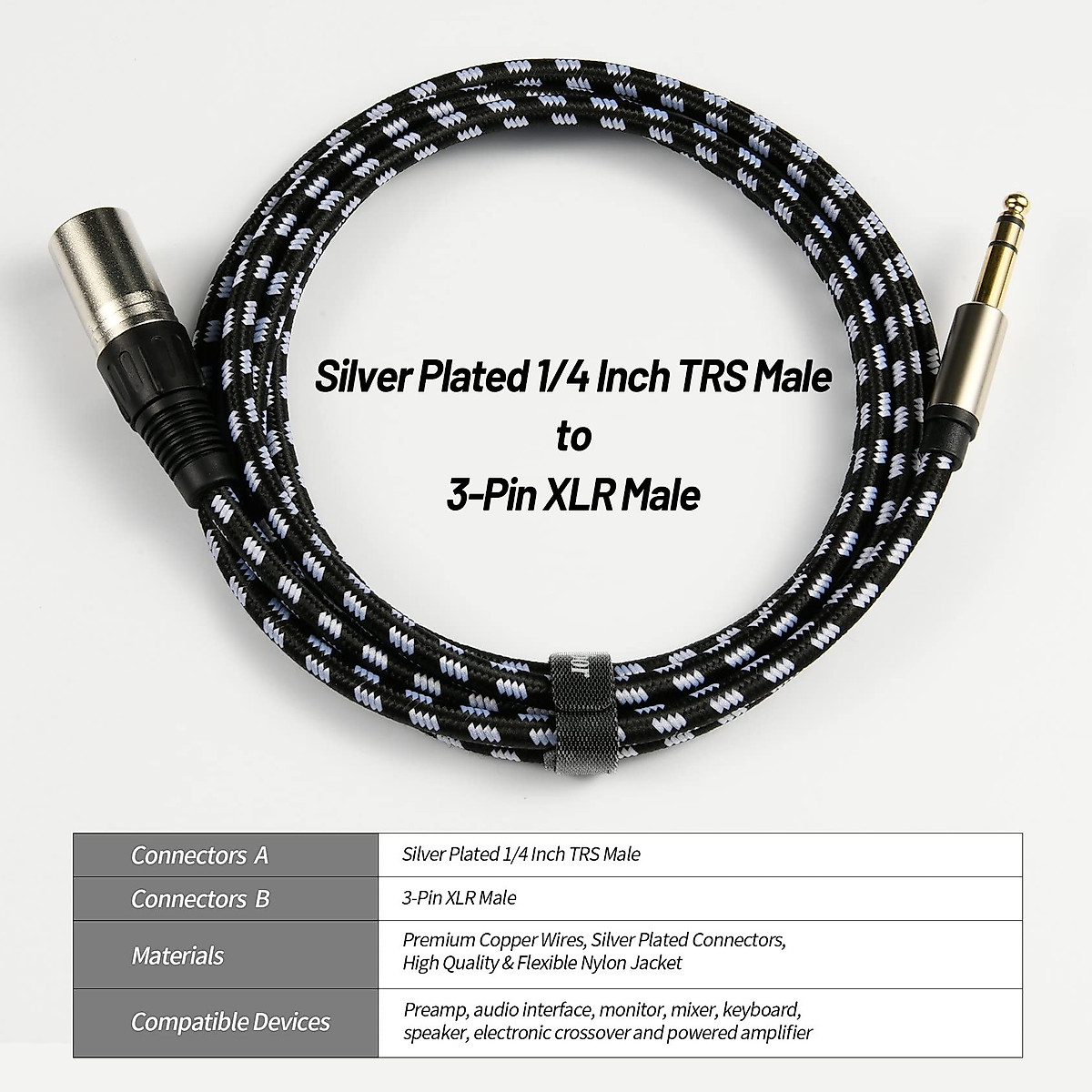 Sound harbor Xlr to 1/4 Cable 6.5 ft,TRS 6.35mm to xlr Male Jack - Nylon Braided Balanced Patch Cable