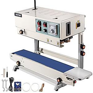 VEVOR Continuous Band Sealer, 0.24-0.6 in/6-15 mm Seal Width, FR900 110V/60Hz Vertical Sealing Machine, Band Heat Sealer with Digital Temperature Control for PVC Membrane Bag Film