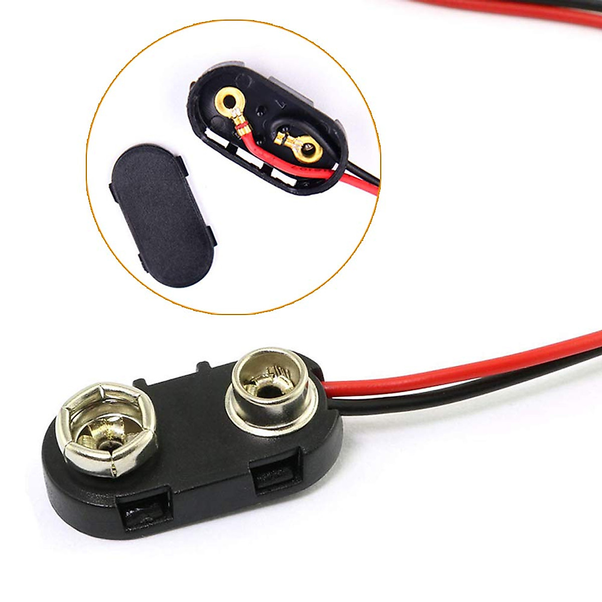 Meebok 9 V Battery Clip Connector, I-Type 9 Volt Battery Clip, 9V Battery Buckle Connector Hard Buckle Plastic Housing and Black Red Wires Leads Iength 5.9 inches (I Type Hard Shell 8PCS)
