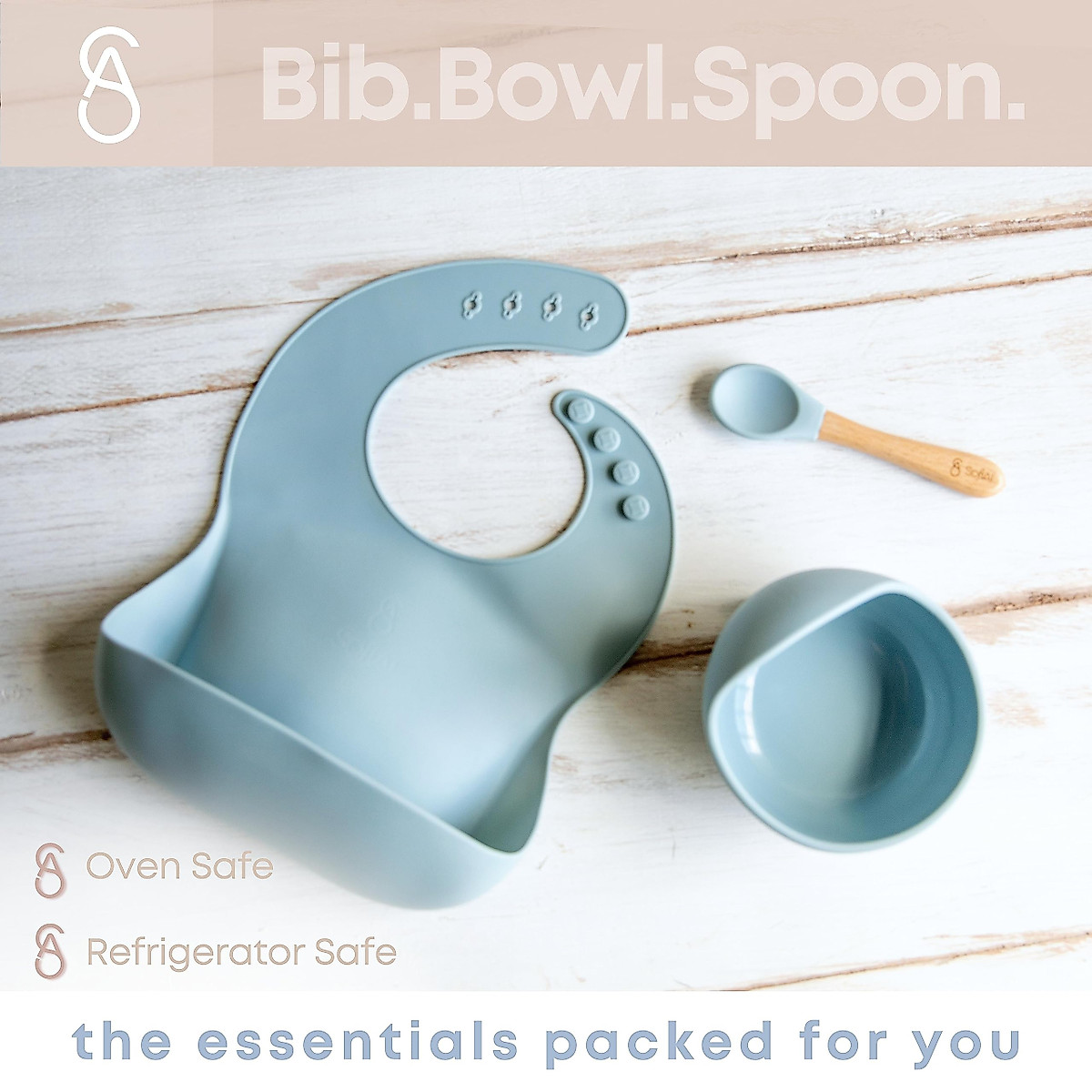 All In One Silicone Baby Feeding Set By SofiAl - Safe for 6-12 Months - Non-Toxic Baby Led Weaning Supplies, Suction Plate Or Bowl, Bib, Spoon & Gift Bag - BPA-Free - Mess Free Baby Feeding Essentials