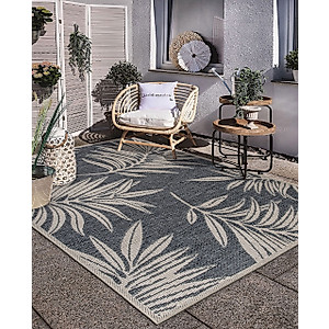 Rugshop Leaf Design for Patio Rugs,Deck Rugs,Balcony Rugs Indoor/Outdoor Area Rug 7'10" x 10' Blue