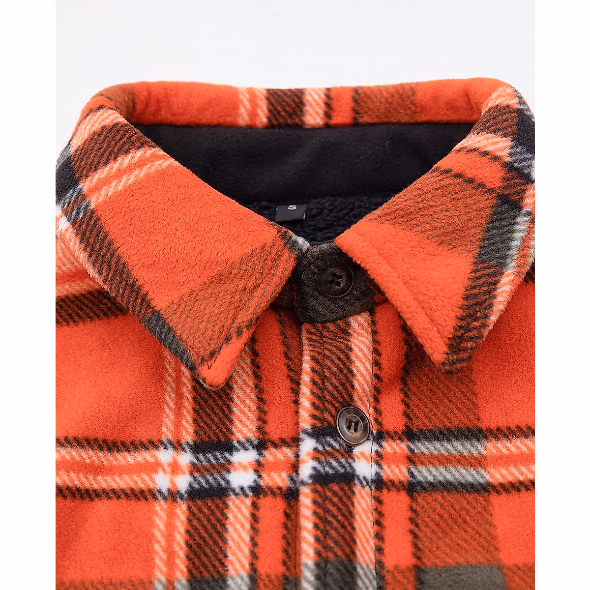 Lisskolo Men's All Sherpa Fleece Lined Plaid Thermal Flannel Shirt Jacket with Pockets Orange L