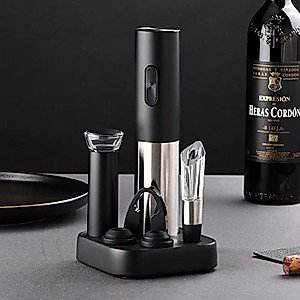 Electric Wine Opener, Automatic Wine Bottle Opener with Base, Corkscrew Remover with Foil Cutter Vacuum Pump Preservation Stopper Aerator Pourer Wine Lovers Gift Set USB Rechargeable
