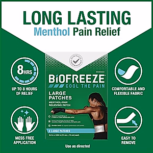 Biofreeze Pain Relief Patches, Arthritis Pain Reliver, Knee & Lower Back Pain Relief Patch, Sore Muscle Relief, Neck Pain Relief, FSA Eligible, 3 Pack (5 Biofreeze Menthol Patches)