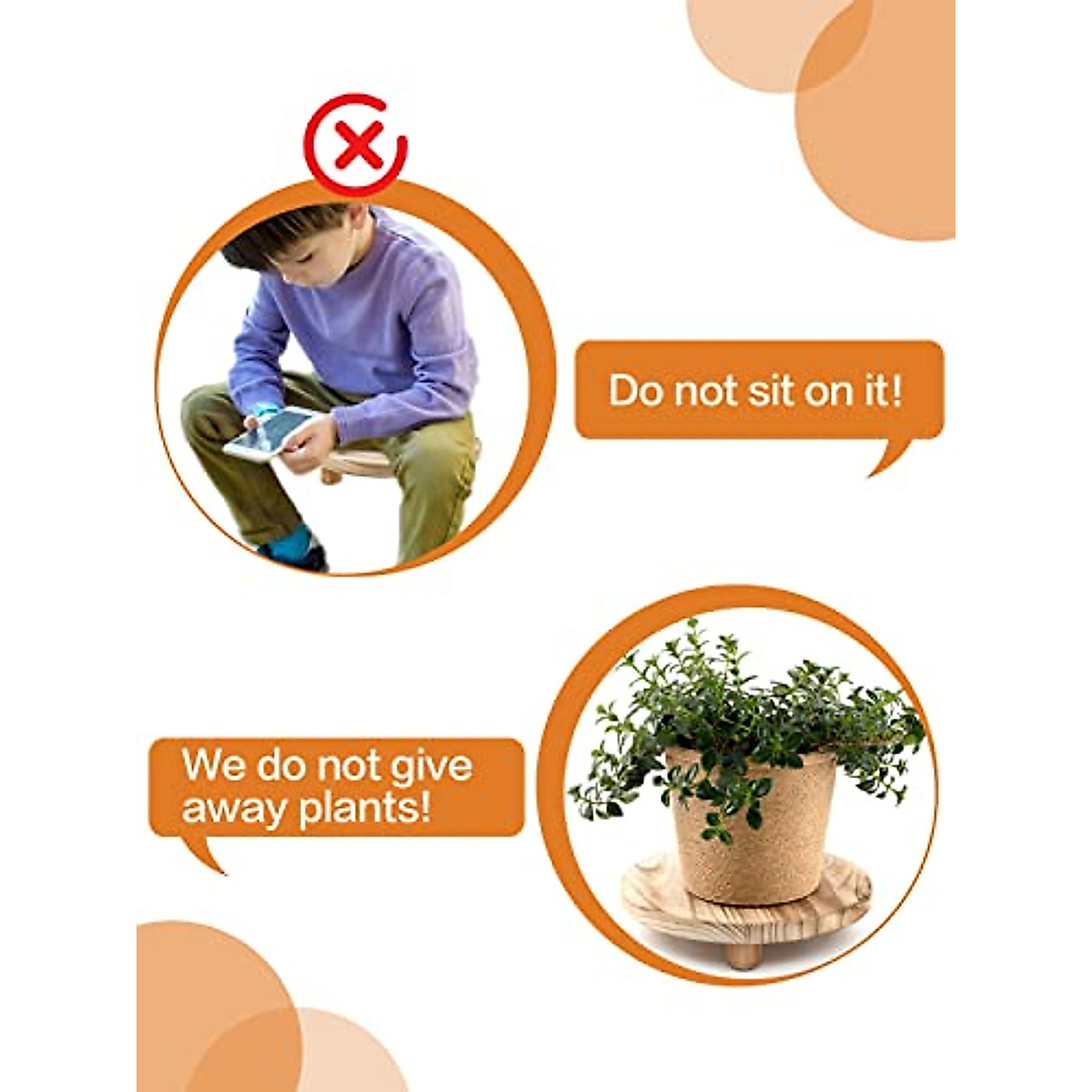 Set of 3 Mini Wooden Stool Display Stand - Round Decorative Flower Shelf Bonsai Rack Garden Plant Pot Riser Holder Modern Plant Stand with Wood Grain for Indoor Outdoor Home Patio Decoration (S, M, L)