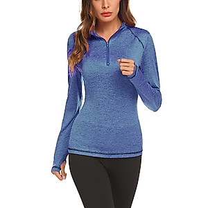 PINSPARK Women's Quick Dry Shirts Long Sleeve for Running Hiking Workout Shirt Half Zip Pullover Blue S