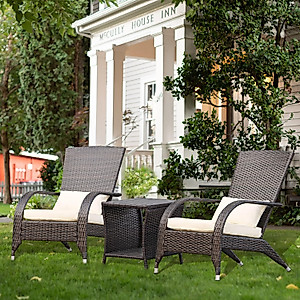 Adirondack Chairs Set 2 Outdoor Wicker Rattan Fire Pit Chairs Oversized Comfy Relax Accent Patio Chairs with Soft Cushion Low Deep Seating Tall Curved Backrest for Outside Backyard Deck Porch Cream