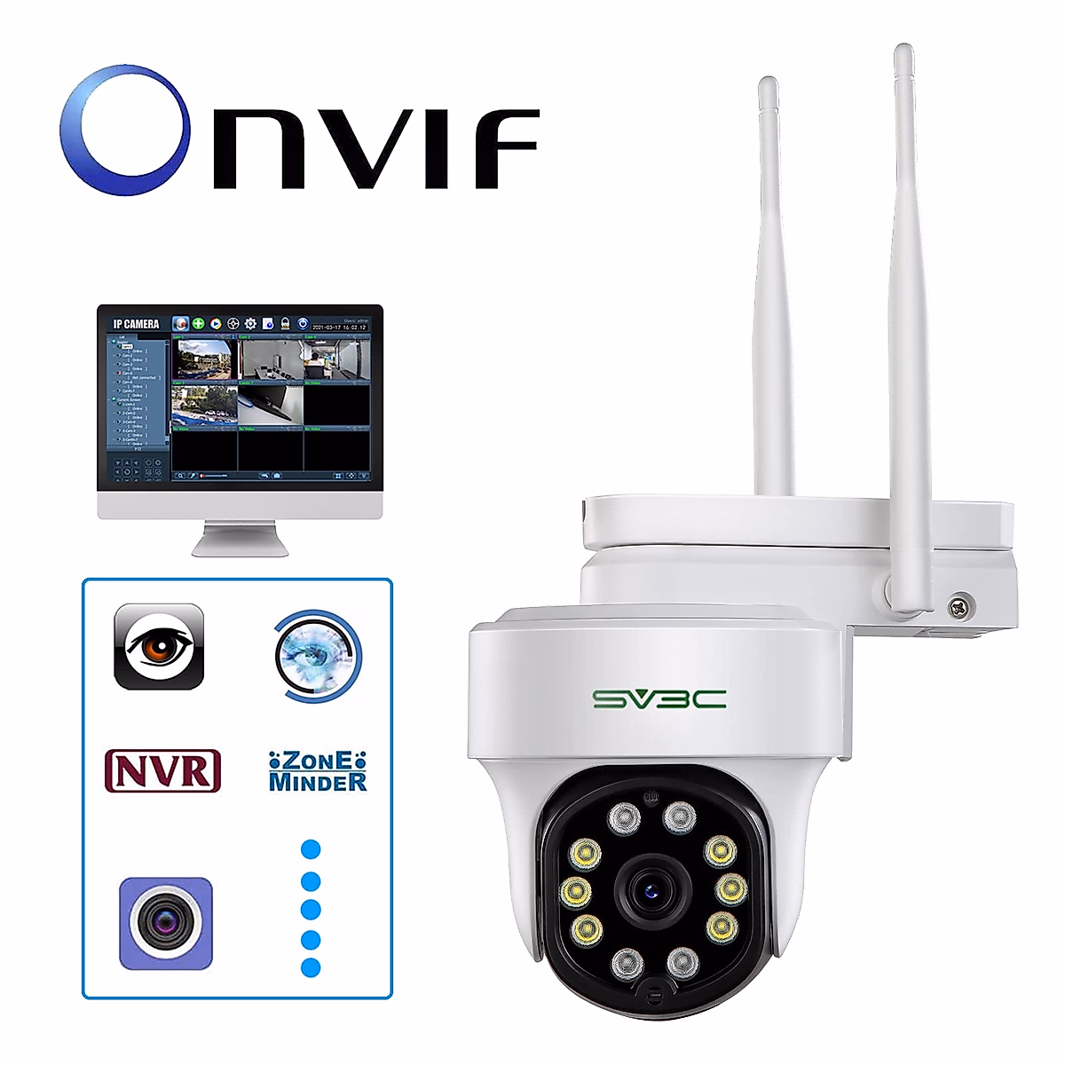 SV3C WiFi Security IP Camera Outdoor, Auto Tracking 1080P PTZ Pan Tilt Home Dome Cameras Support Floodlight Color Night Vision, ONVIF, Humanoid Detect, 2-way Audio, FTP, Cloud&Max 128G SD Card Storage