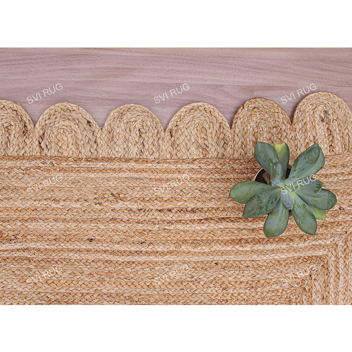 Scallop Pattern Jute Bohemian Area Rug (2' x 3')