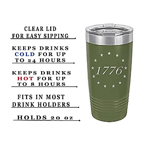 Rogue River Tactical Betsy Ross 1776 American USA Flag 20 Oz. Travel Tumbler Mug Cup w/Lid Vacuum Insulated Hot or Cold Military Vet Gift (Green)