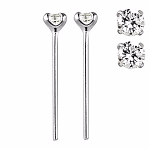 Pierced Owl 22G Sterling Silver CZ Crystal Gem Prong Set Bendable Nose Stud (Clear - Set of 2)