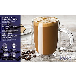 JoyJolt Double Wall Glass Coffee Mugs - 13.5oz Double Walled Glasses, Thermal Borosilicate Glass Insulated Coffee Mug. Clear Coffee Glass Cup, Cappuccino Mug, Iced Coffee Cup, Tea Mugs