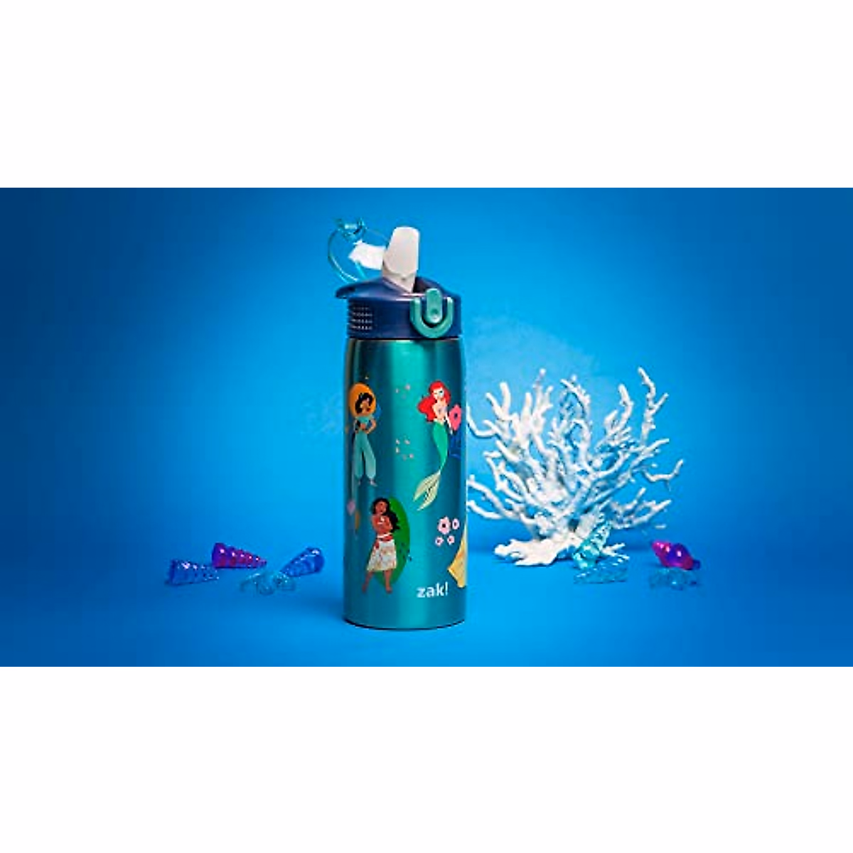 Zak Designs Disney Princess Water Bottle for Travel and At Home, 19 oz Vacuum Insulated Stainless Steel with Locking Spout Cover, Built-In Carrying Loop, Leak-Proof Design (Disney Princess)