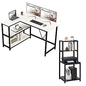 GreenForest L Shaped Desk 47 inch Reversible Corner Gaming Computer Desk with Storage Shelves and 49.2 inch Large Tall 4 Tier Printer Stand with Storage Shelf