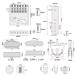 Ogdni 6 Strings Saddle Bridge Plate, 3 Way Switch Control Plate Guitar Neck Pickup Set for Telecaster Electric Guitars Replacement Black