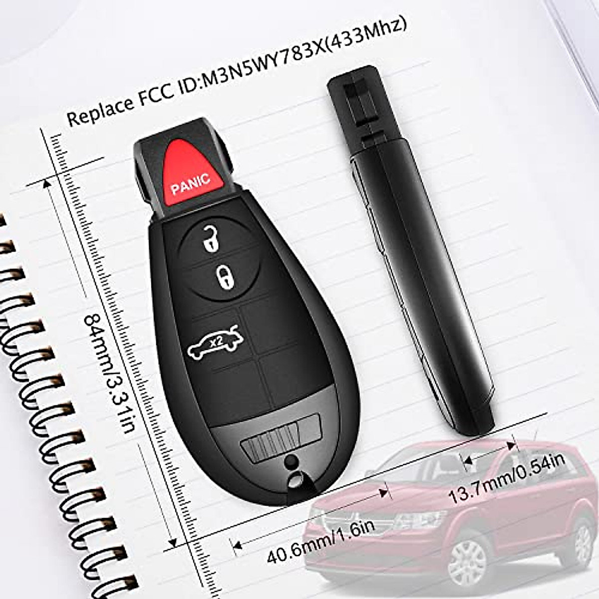 2X Keyless Entry Remote Keys Replacement fit for 2008-2012 Chrysler 300 for Chrysler Town & Country for Dodge Dart Durango Charger Challenger 433MHz (M3N5WY783X IYZC01C)