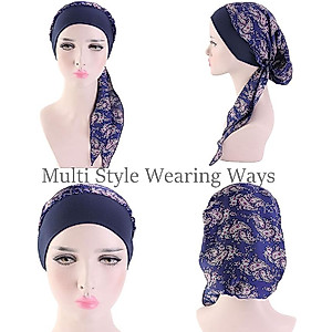 FADACHY Chemo Headwear Turbans for Women with Cancer, Summer Chemo Hats wIth Silky Long Hair Head Scarf, Fashion Soft Floral Headwraps Cancer Headcovers Hats