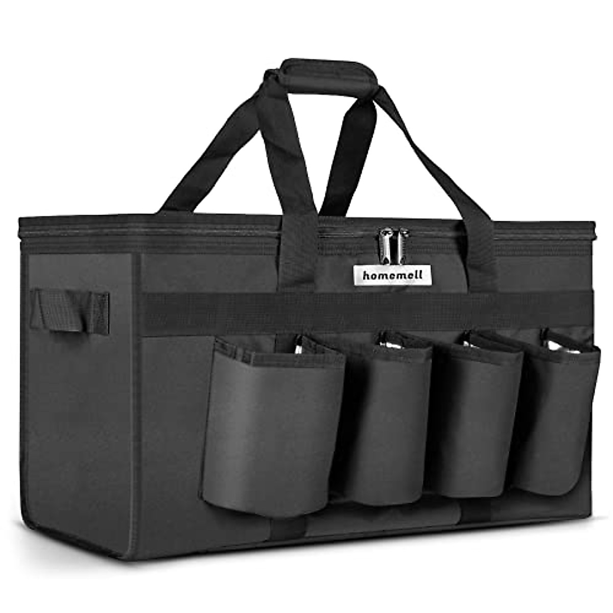 Homemell Large Insulated Bag with Drink Holder Reusable Grocery Bags to Keep Pizza and All Items Hot, Cold and Frozen - Black Collapsible Cooler, Thermal Bag for Travel and Food Transport