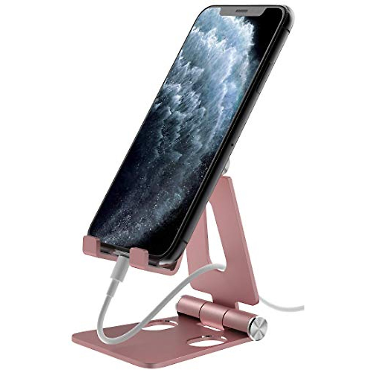Aduro U-Rise Adjustable Phone Stand Foldable Aluminum Steel Universal Cell Phone Holder Portable Cell Phone Stand for Desk Rose Gold