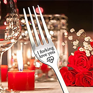 Engraved Fork, Forking Love You Fork Stainless Steel Forks, Inspirational Funny Dinner Forks Stocking Stuffers Gifts for Men Women Boyfriend Girlfriend Husband Wife Friends