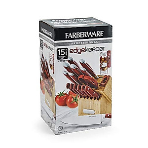 Farberware Professional 15-piece Forged Triple Riveted Knife Block Set with Built-in Edgekeeper Knife Sharpener, High-Carbon Stainless Steel Kitchen Knives, Razor-Sharp Knife set, Red