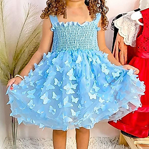 Little Baby Flower Girl Butterfly Dresses Solid Color Frill Princess Fairy Tulle Tutu Dress Up Birthday Wedding Party Clothes (12-18M, Pink)