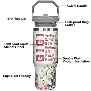 ysnifeiw 30oz Grandma Tumbler with Handle and Straw, Stainless Steel Insulated Nana Cup with Top Handle and Lid, Grandma Coofee Mug Christmas Birthday Gifts for Grammy/Gigi/Mimi