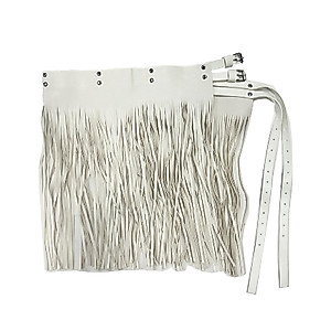 KKmeter Women's Faux Leather Waistband Fringe Tassel Skirt Hippie Boho High Waist Adjustable Double Waist Belt Skirt Clubwear (White)