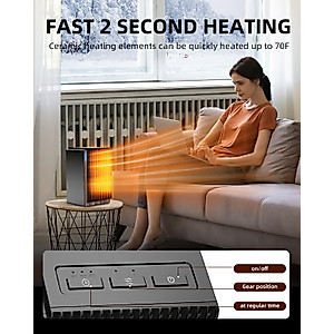 TUNISE Space Heater,Desk Space Heater,1200W PTC Ceramic Heater with 2 Modes,2-6h Timer,Tip-Over&Overheat Protection,Fireproof Material,Fast Heating for Bathroom Office Desk Indoor