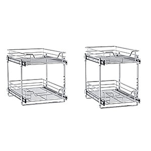Household Essentials C21521-1 Glidez Dual 2-Tier Sliding Cabinet Organizer, 14.5" Wide, Chrome & C21221-1 Glidez 2-Tier Sliding Cabinet Organizer, 11.5" Wide, Chrome
