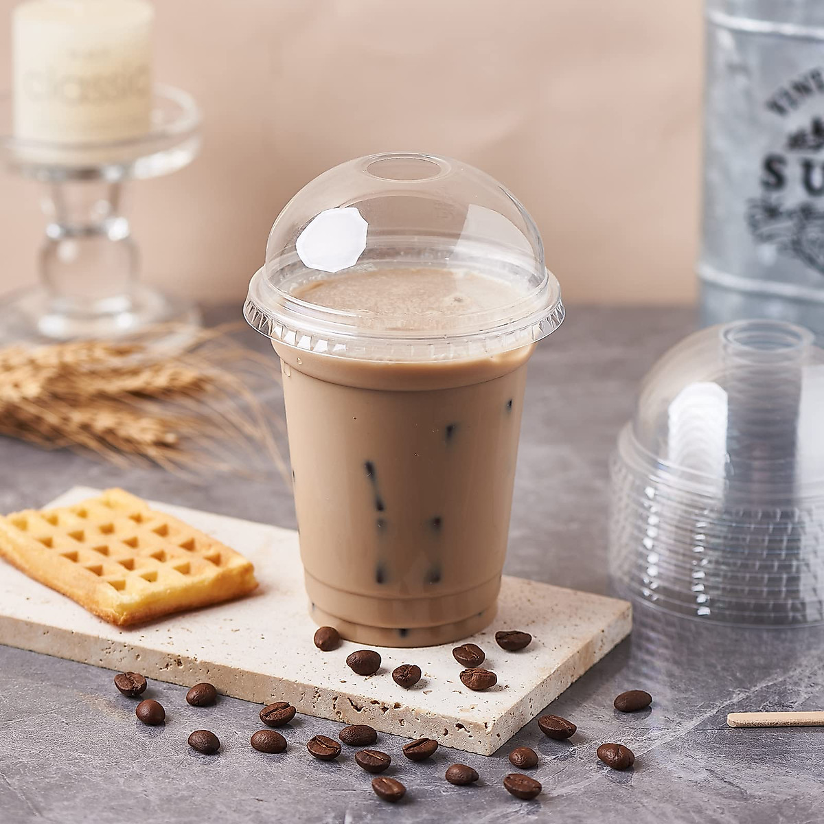 CIAO! PET Dome Lid with Straw Hole, Designed and Fit for 9OZ/12OZ CIAO! Brand PET Cold Drink Cups Only, 92mm (Case of 1,000)