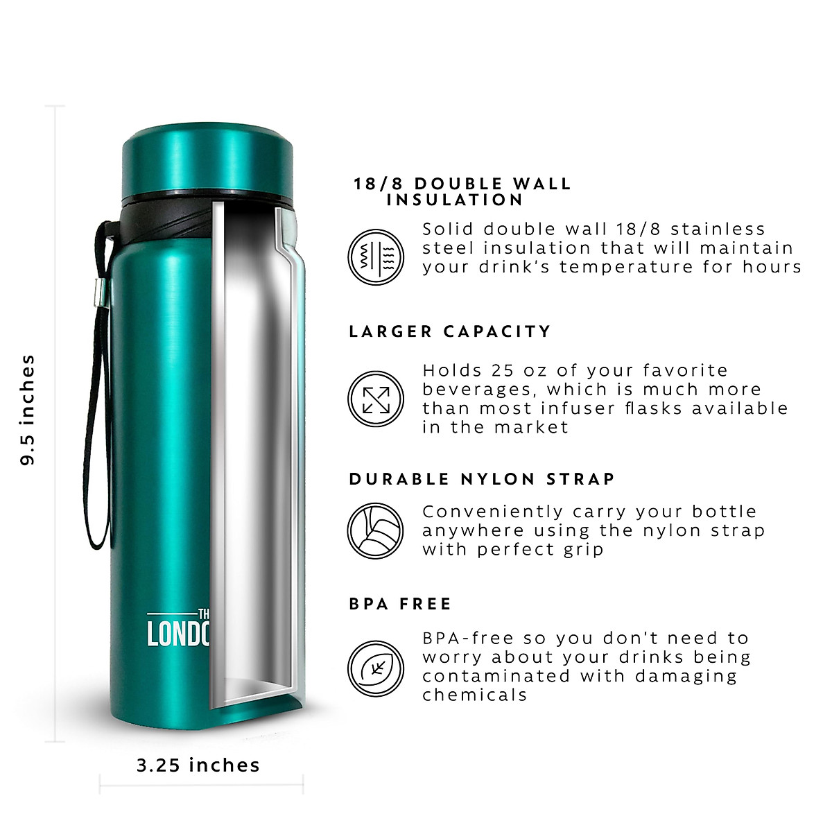 Here & Now Supply Co. 25 oz Multi-Function Travel Mug and Tumbler | Tea Infuser Water Bottle | Fruit Infused Flask | Hot & Cold Double Wall Stainless Steel Coffee Thermos (Celestial Blue)