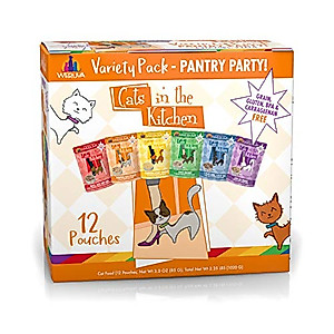 Weruva Cats in The Kitchen, Pantry Party Pouch Variety Pack in Gravy Cat Food, 3oz Pouch (Pack of 12)