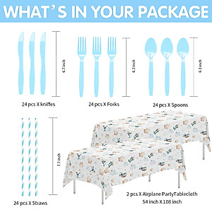 HIPVVILD Airplane Party Decorations Tableware - Airplane Birthday Party Supplies, Paper Plate, Cup, Napkin, Tablecloth, Cutlery, Airplane Theme Birthday Baby Shower Decorations Dinnerware | Serve 24