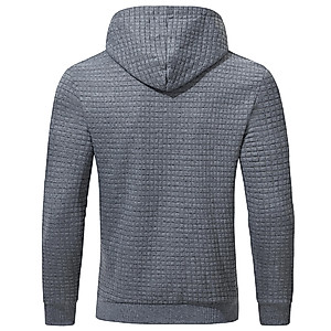 Satankud Mens Pullover Hoodie Long Sleeve Hooded Sweatshirt Casual Hoodies Square Pattern (Dark Grey, M)