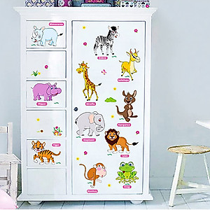 SuperDuo Animal Wall Sticker Cartoon DIY Art Decal Self-Adhesive Wallpaper Mural Decorate for Living Room TV Sofa Background Bedroom Kids Room Nursery (Style 14)