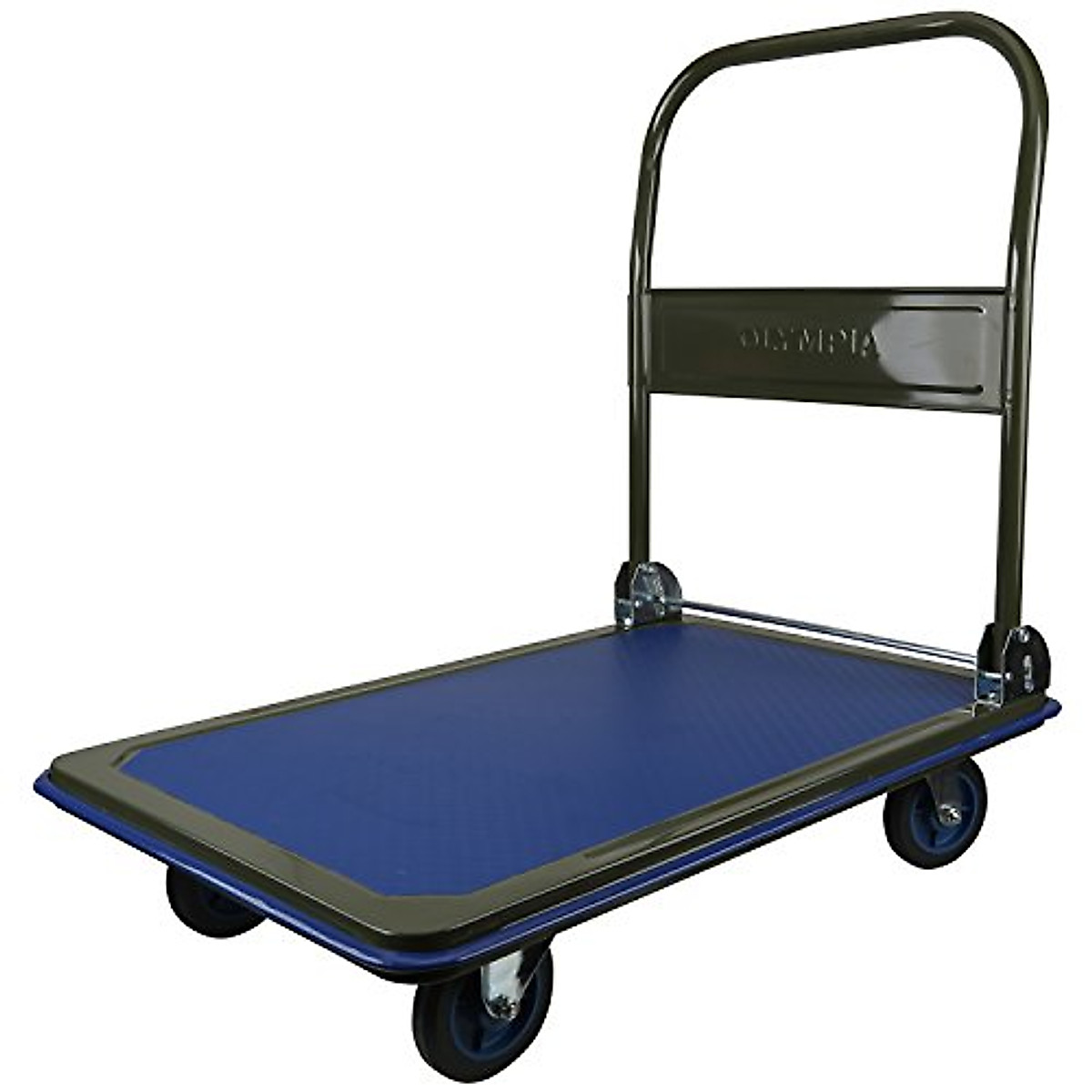 Olympia Tools 85-182 Folding & Rolling Flatbed Cart for Loading, Olive Green with Blue Bumper, 600 Lb. Load Capacity & MacSports Collapsible Folding Outdoor Utility Wagon, Black