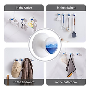 Wodlo Towel Hooks - Pack of 4, Hand-Painted Blue, Round Shape, Adhesive Backing, Suitable for Coats, Hats, and Robes