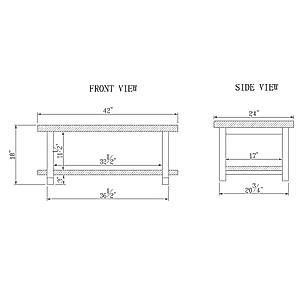 Alaterre Furniture Pomona Rustic Industrial Modern Vintage Metal and Solid Wood Coffee Table, Easy Assembly, 42 in x 24 in x 18 in ,Brown
