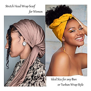 Kachanaa 4 Pieces Solid Color Stretch Knit Head Wrap Extra Long African Head Scarf Breathable Turbans for Black Women