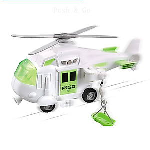 OMGTOY Military Helicopter, Airforce Airplane Toy with Hanging Basket Lights and Sounds for Kids(White)