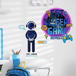 Gamer Room Decor Gaming Wall Decals Sticker, Boys Room Decals Video Game Decor Eat Sleep Game Wall Decal for Gamer Bedroom Playroom Decorations