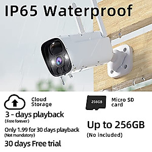 4 Pack Wireless Camera Security with Cloud Storage with 2K Color Night Vision, 15000 mAh Wireless Surveillance Camera with 2 Way Audio, IP65, AI Motion Detection, Support Alexa, No Monthly Fee